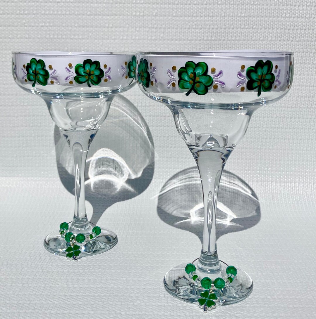 Margarita Glasses Hand Painted Shamrocks Christmas Irish - Etsy