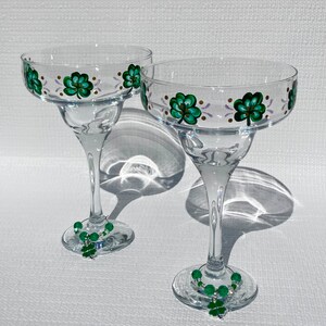 Margarita Glasses Hand Painted Shamrocks Christmas Irish - Etsy