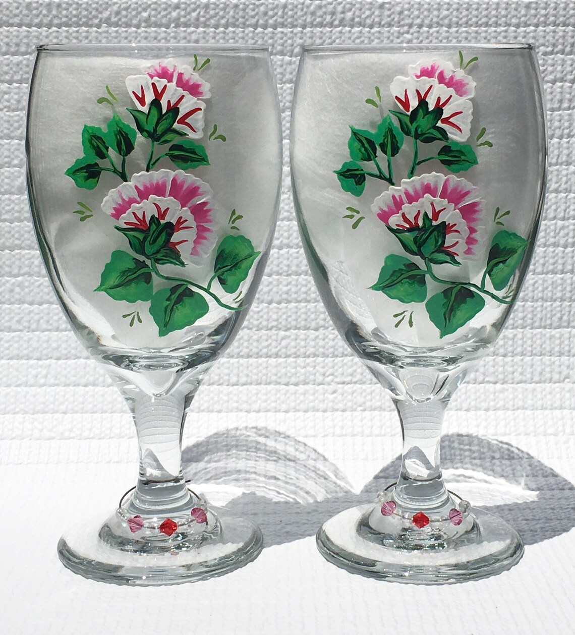 All Purpose Glasses Hand Painted Pink Flowers and Crystal Wine - Etsy