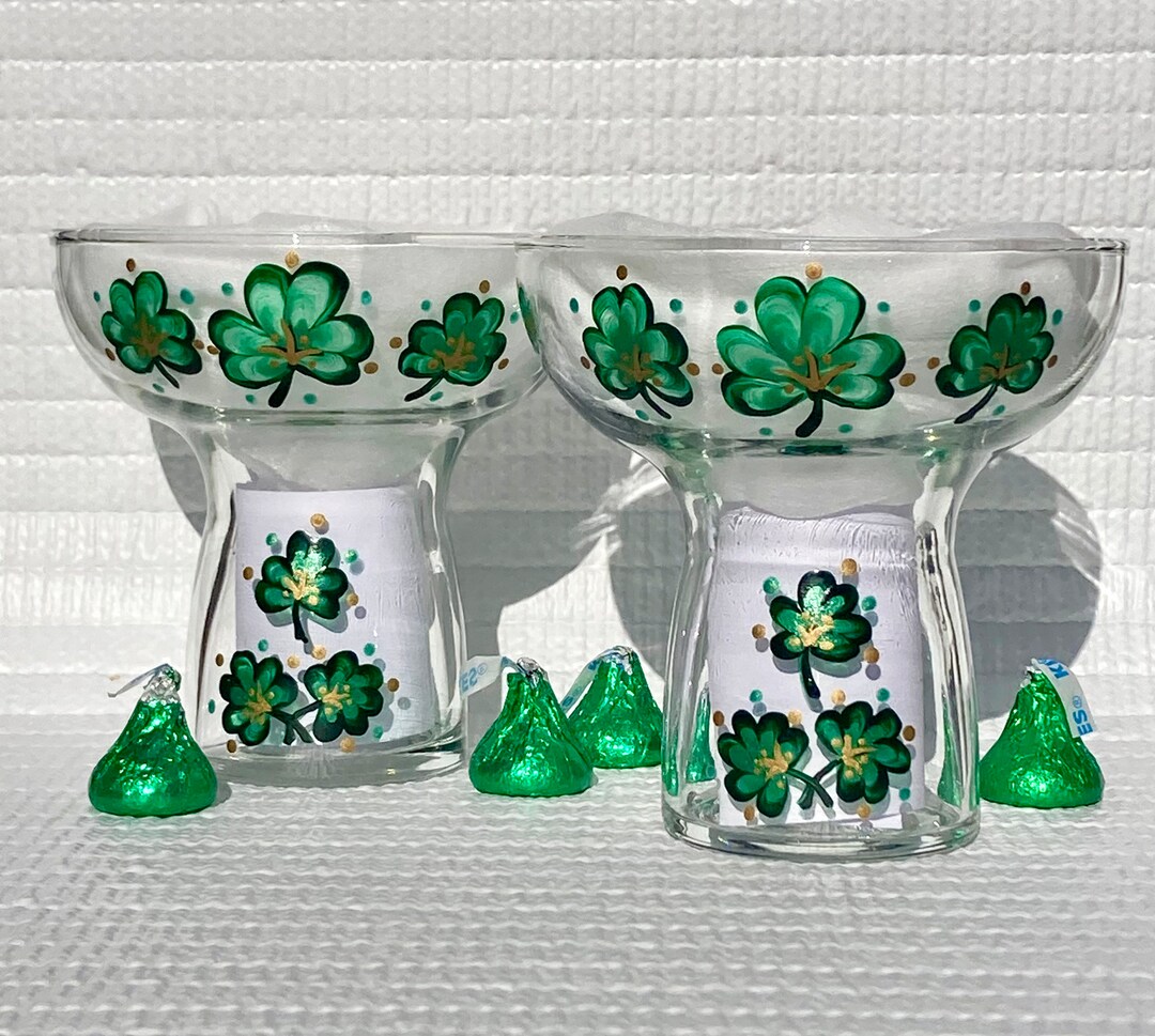 Stemless Cocktail Glasses Hand Painted Shamrocks, St. Patricks Day ...