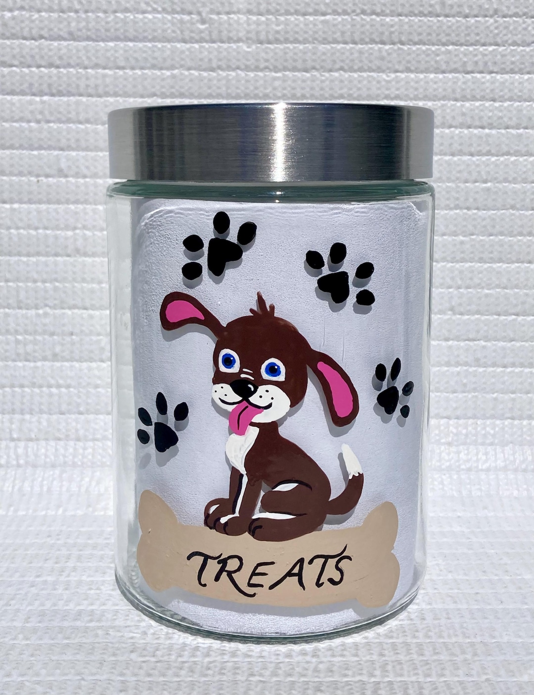 Hand Painted Dog Treat Jar, Puppy Lover Gift, Glass Canister - Etsy