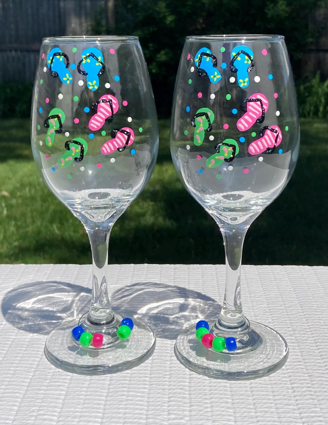 Hand Painted Wine Glasses, Flip Flops and Confetti, Set of 2, Mothers ...