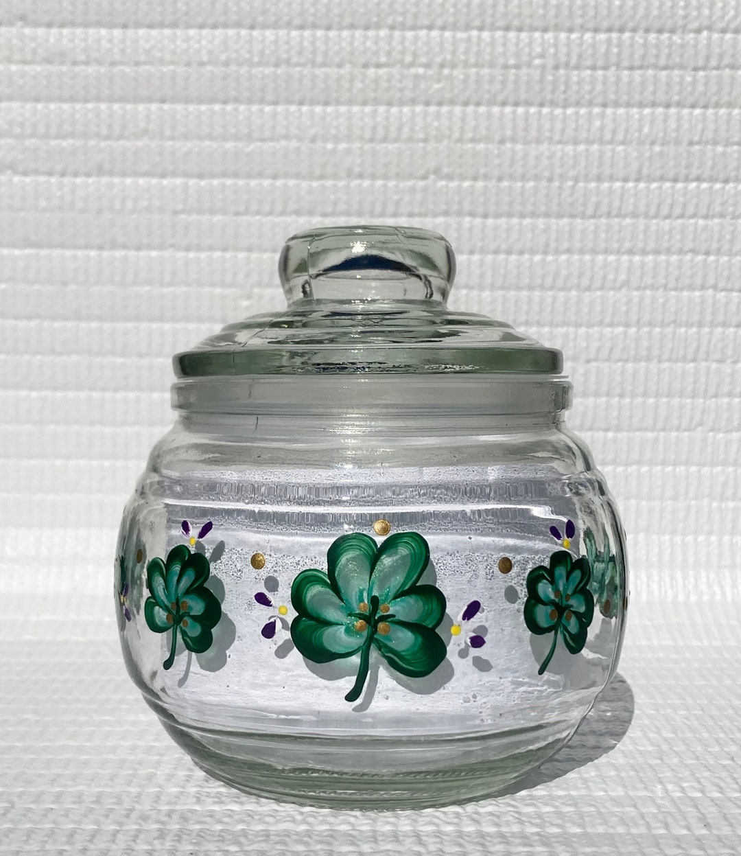 Sugar Bowl Hand Painted Shamrocks and Purple Flowers, St. Patricks Day ...