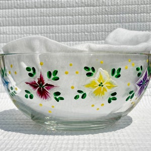 Glass Bowl Candy Dish Hand Painted Multi-colored Flowers, 6 in X 3 In ...