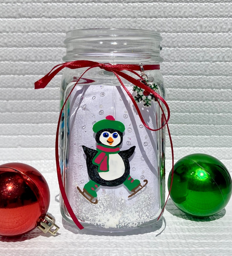 Christmas Mason Jar Mugs Hand Painted Penguins Skating in the - Etsy