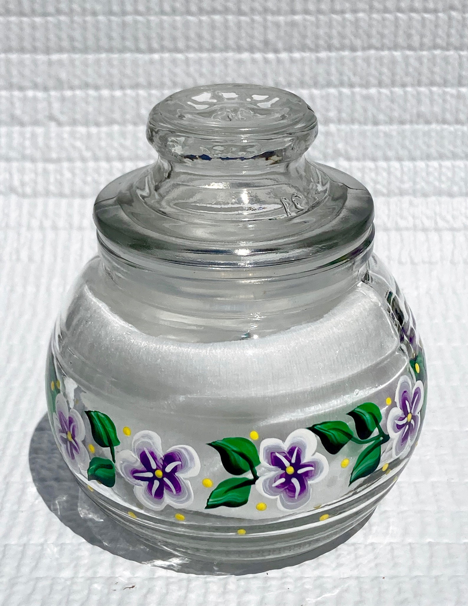 Glass Jar With Lid Hand Painted Purple and White Flowers - Etsy