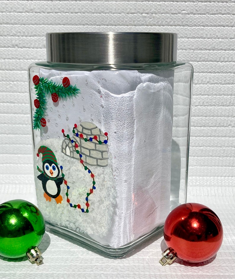 Christmas Canister Cookie Jar Hand Painted Penguin With an - Etsy