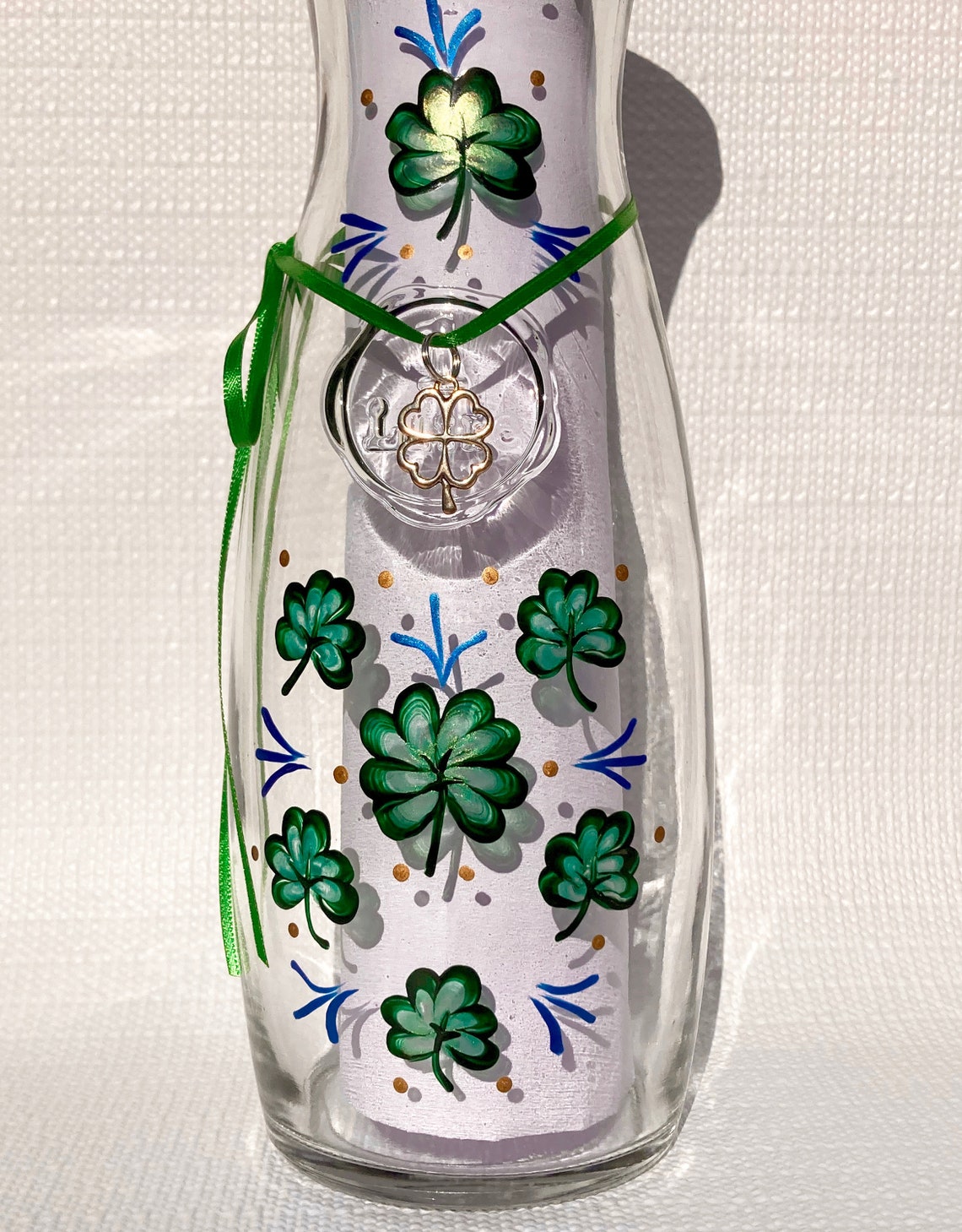 Carafe and Wine Glasses Hand Painted Emerald Green Shamrocks - Etsy