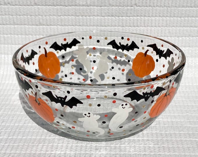 Hand Painted Halloween Candy Bowl: Ghosts, Pumpkins, Bats, 6" X 3" - Etsy