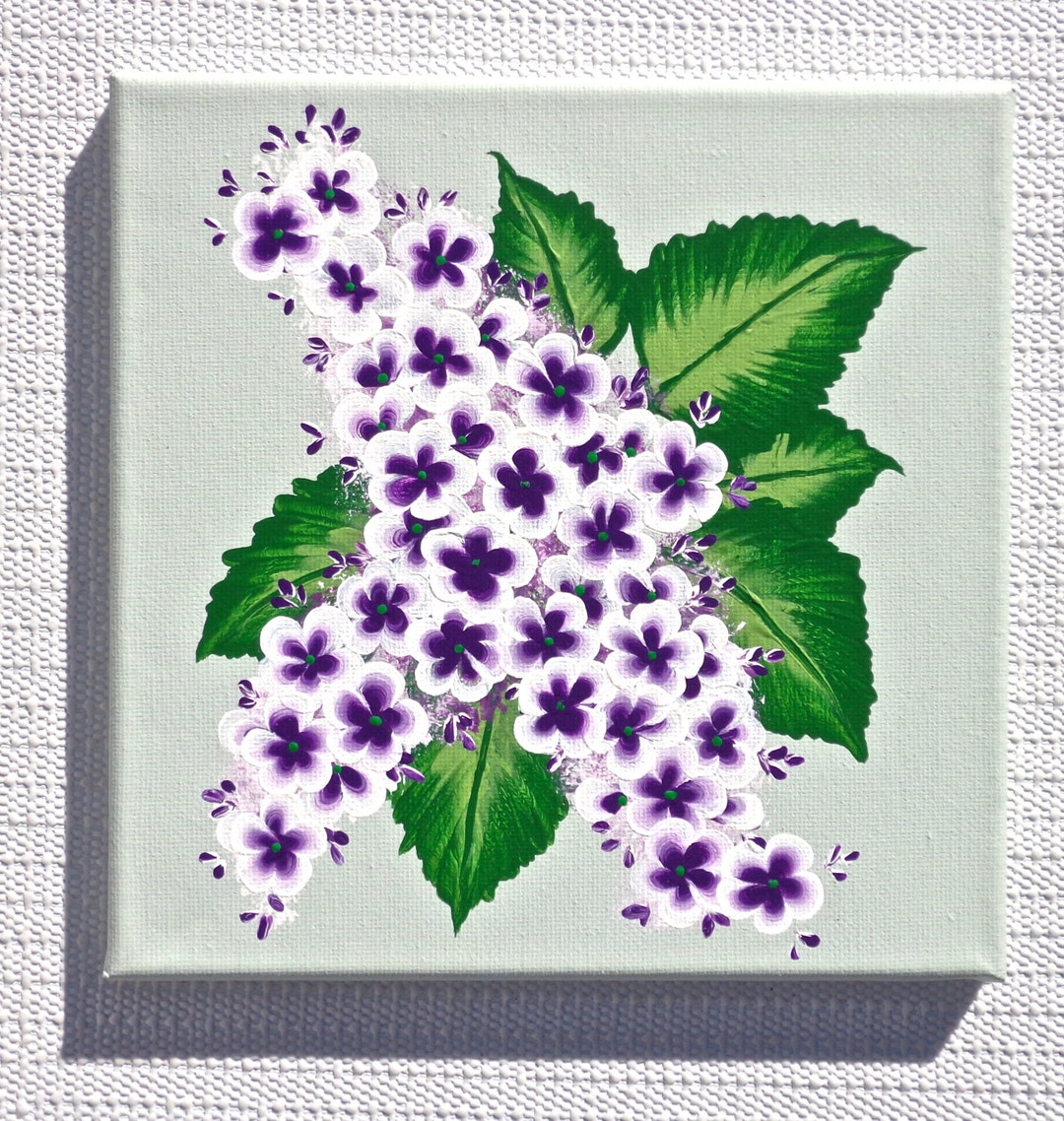 Hand Painted Lilac Canvas Art, Purple Flowers, Green Leaves - Etsy