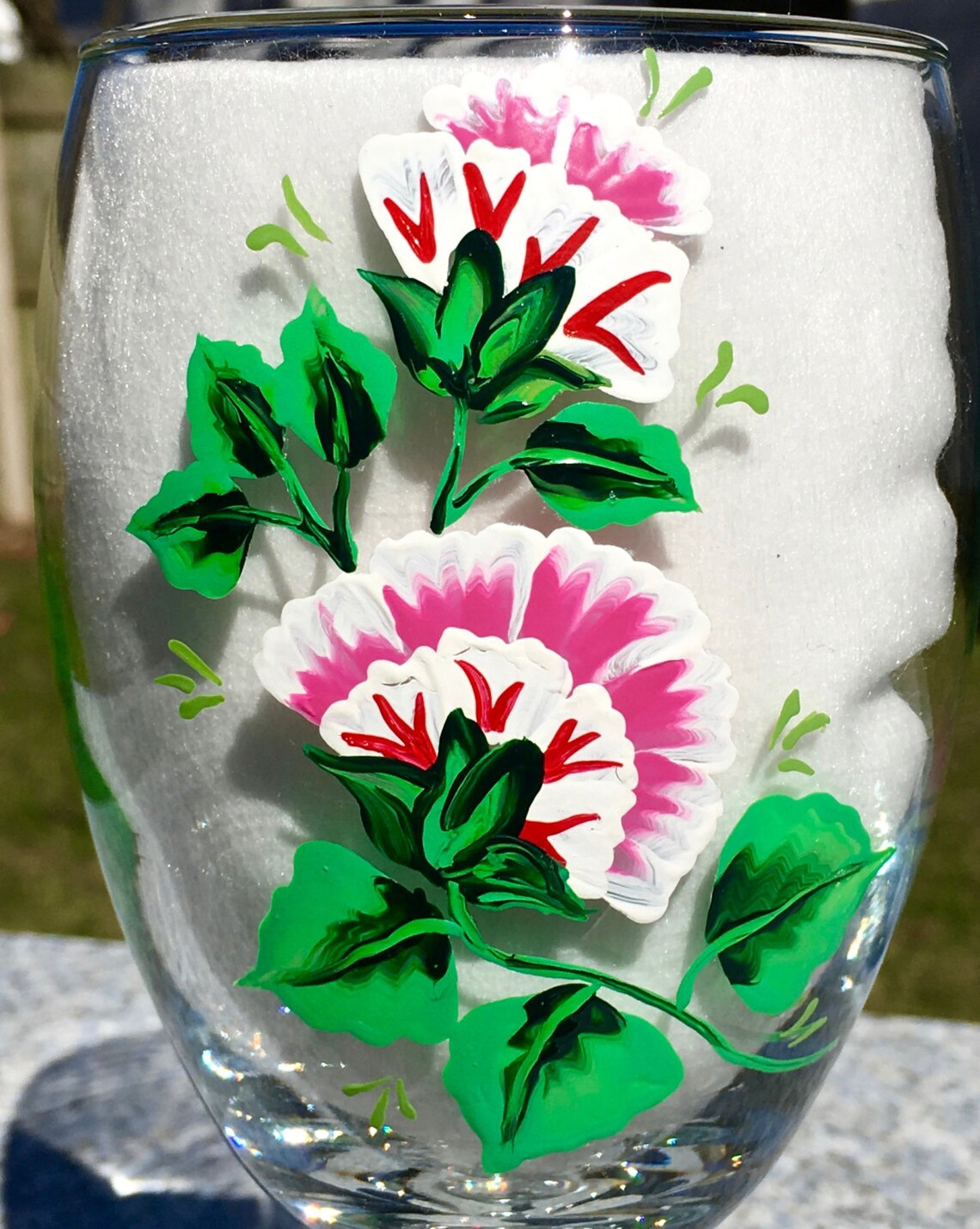 All Purpose Glasses Hand Painted Pink Flowers and Crystal Wine - Etsy