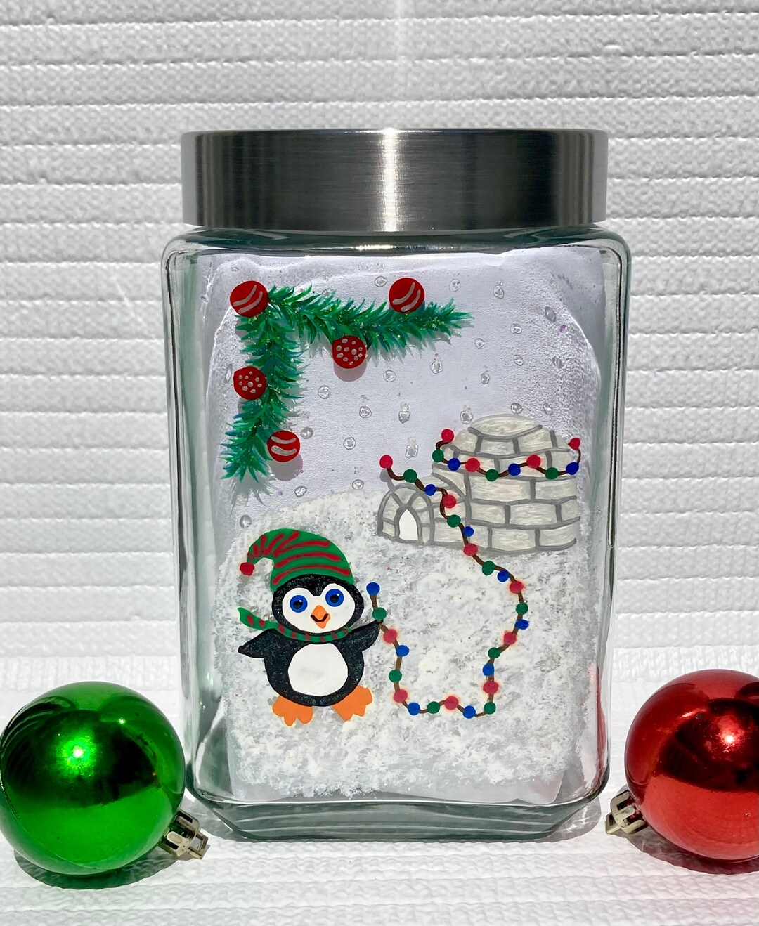 Christmas Canister Cookie Jar Hand Painted Penguin With an - Etsy