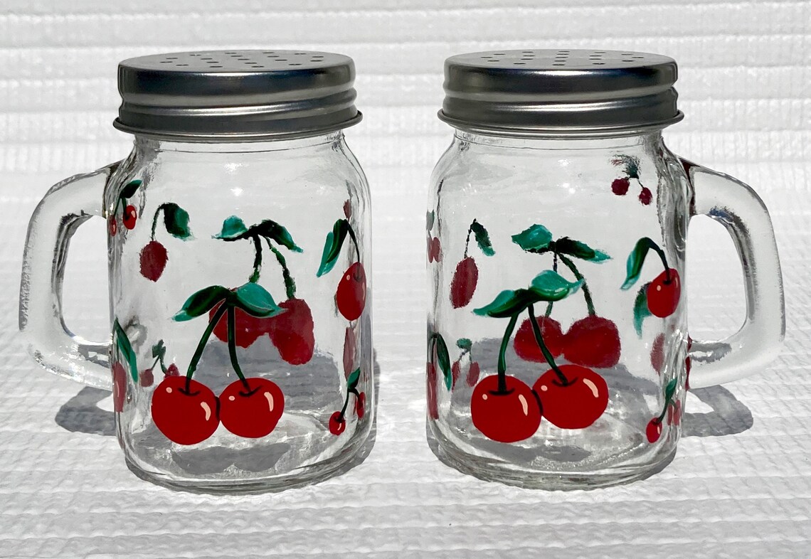 Mini Mason Jar Salt and Pepper Shakers Hand Painted Bright Red | Etsy