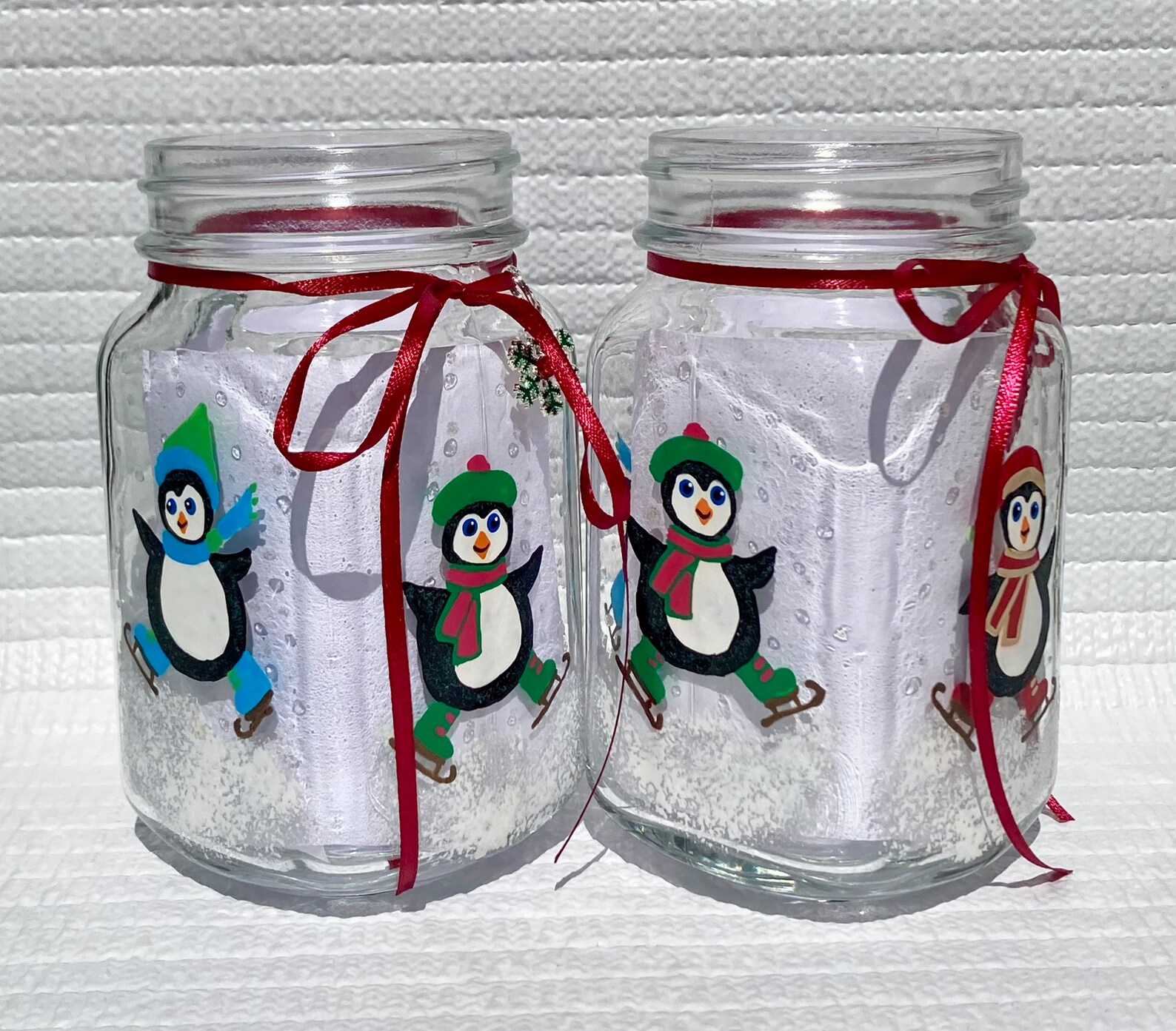 Christmas Mason Jar Mugs Hand Painted Penguins Skating in the - Etsy