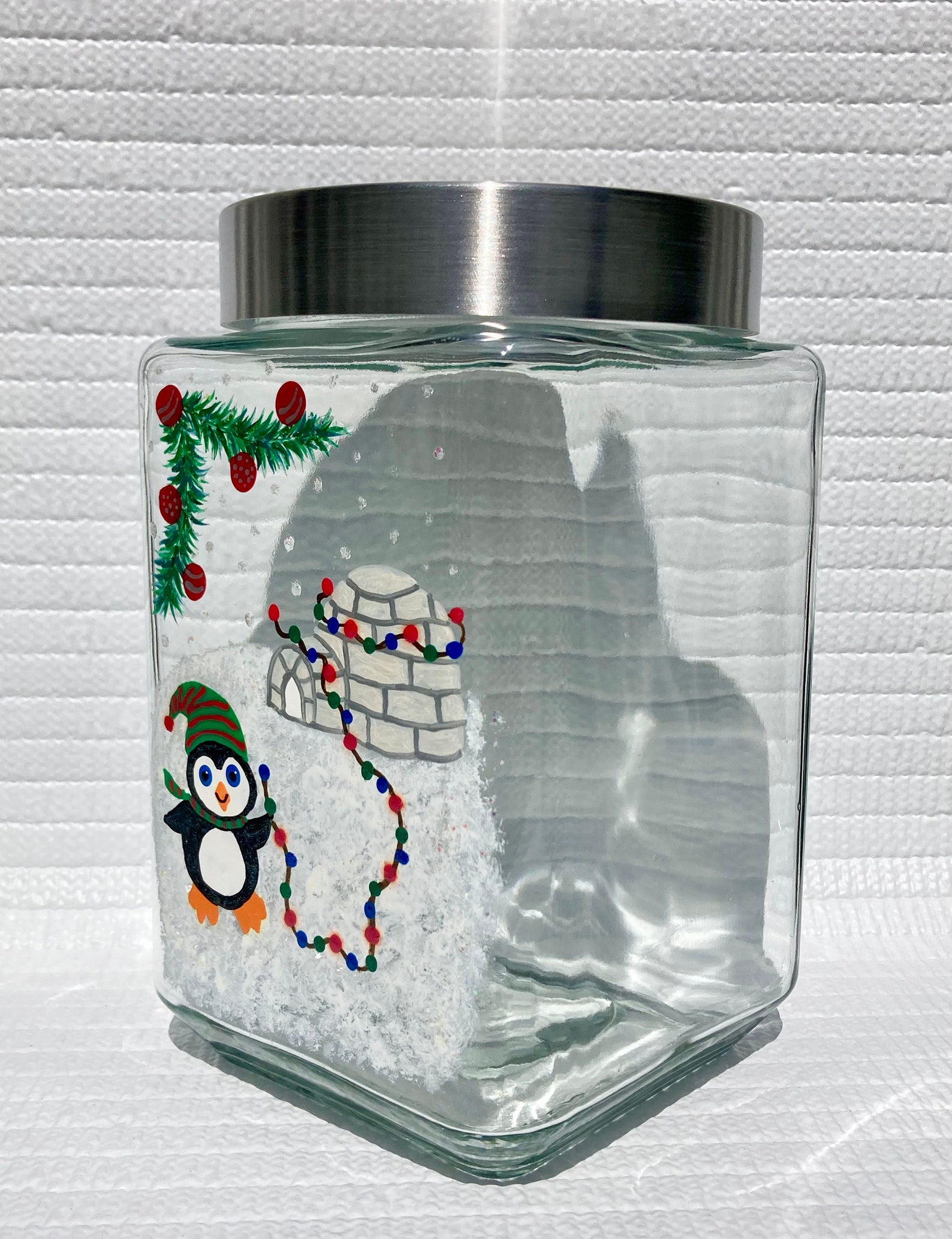 Christmas Canister Cookie Jar Hand Painted Penguin With an - Etsy