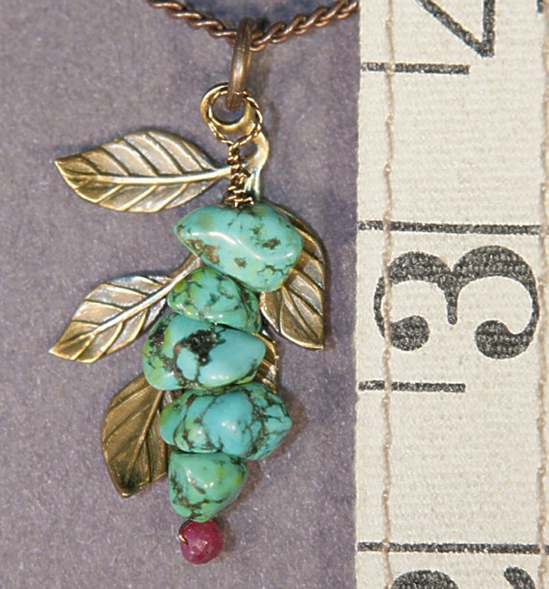Turquoise, Ruby Leaves Necklace - Etsy
