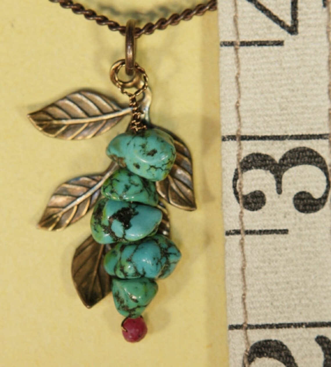Turquoise, Ruby Leaves Necklace - Etsy
