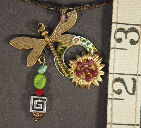 Ruby Turquoise Dragon Fly Necklace - Etsy