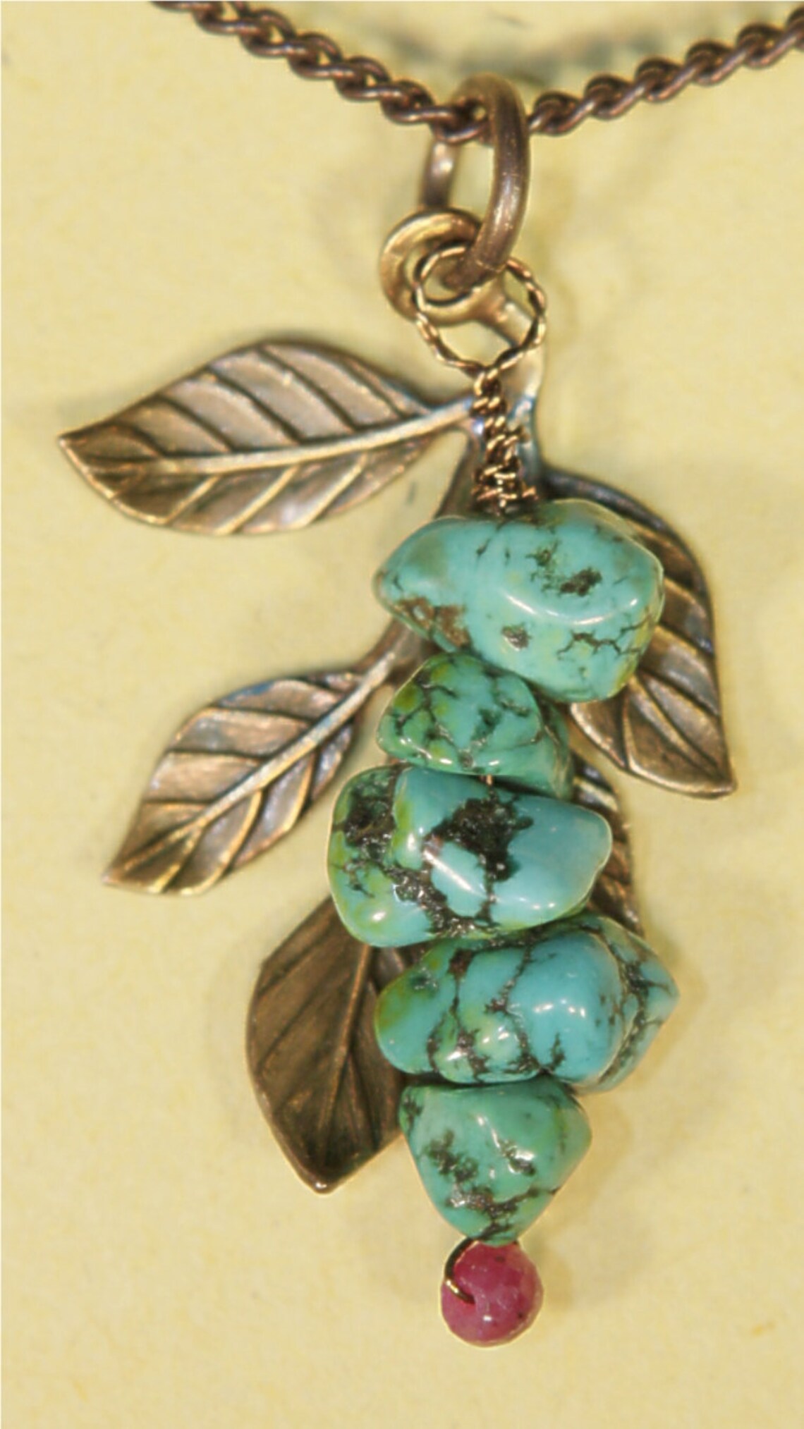 Turquoise, Ruby Leaves Necklace - Etsy