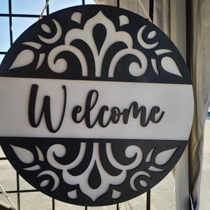 Damask Welcome Sign SVG File - Etsy