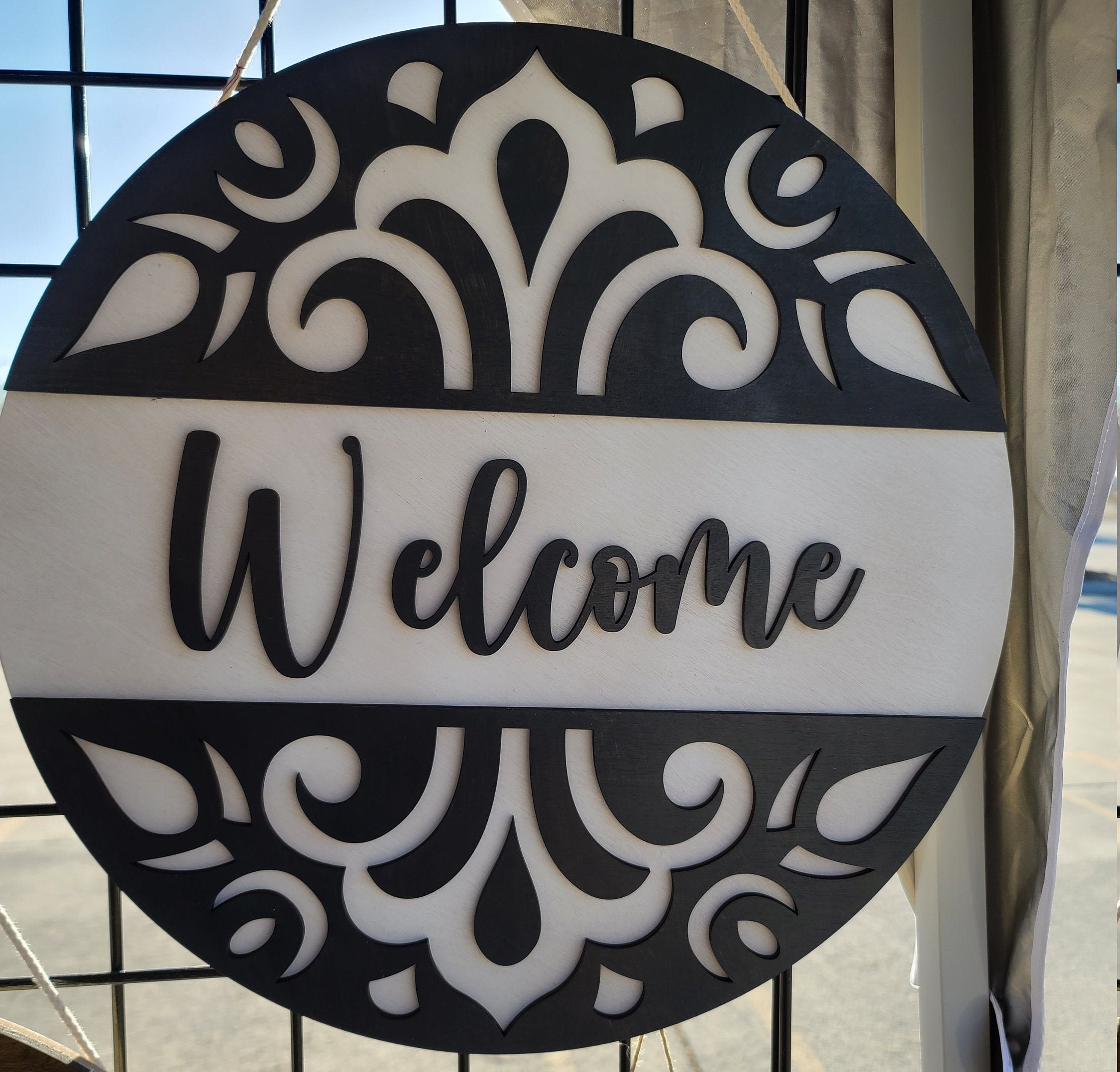 Damask Welcome Sign SVG File - Etsy