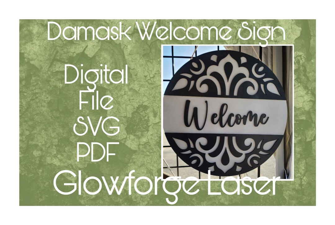 Damask Welcome Sign SVG File - Etsy