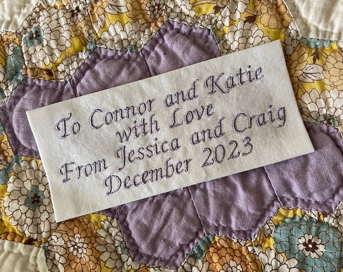 Machine Embroidered Personalized Quilt Label (1 - 5 Lines) - Etsy