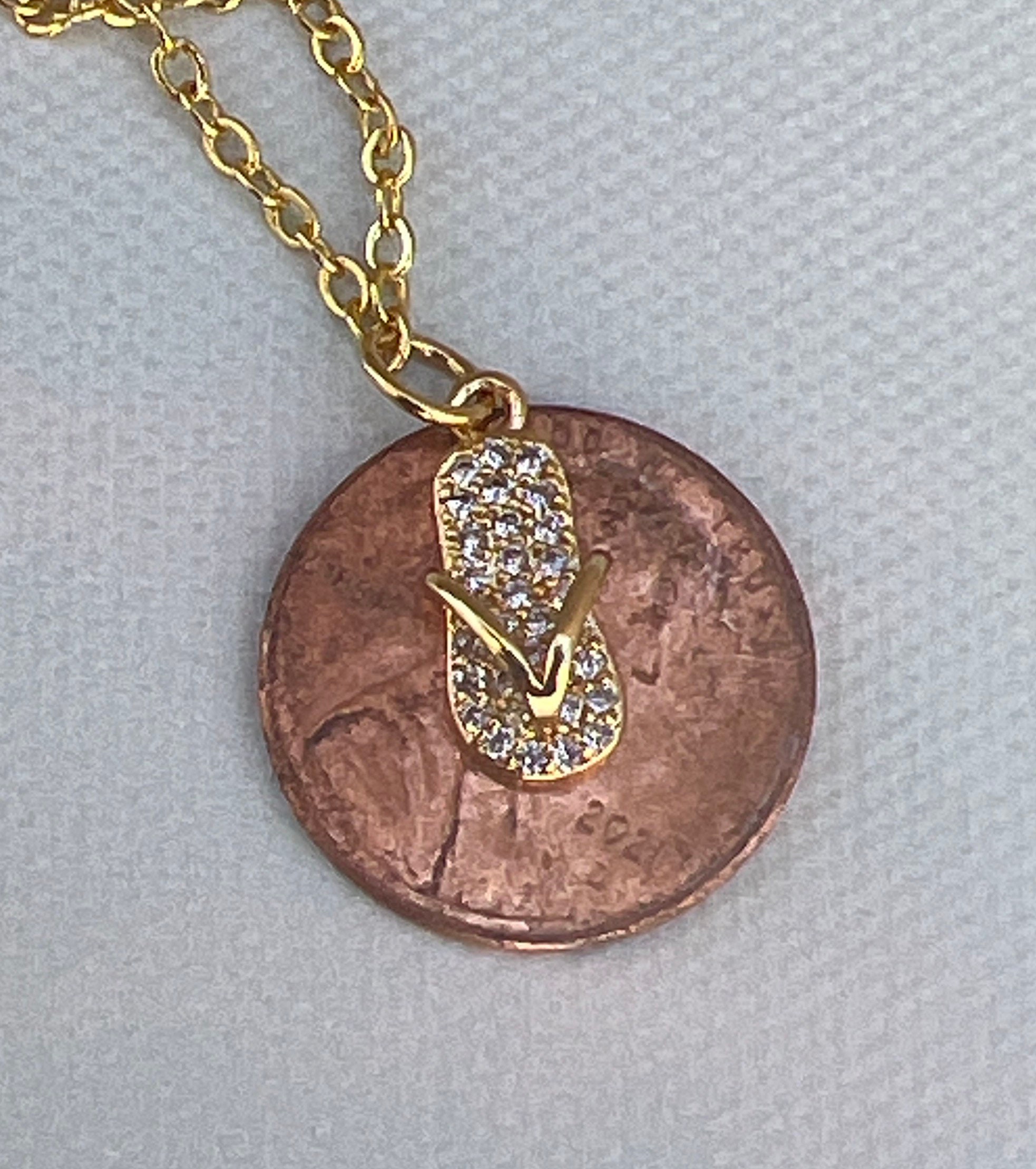 Dainty 18k Gold Flip Flop Necklace-tiny Gold CZ Flip Flop Pendent-flip ...
