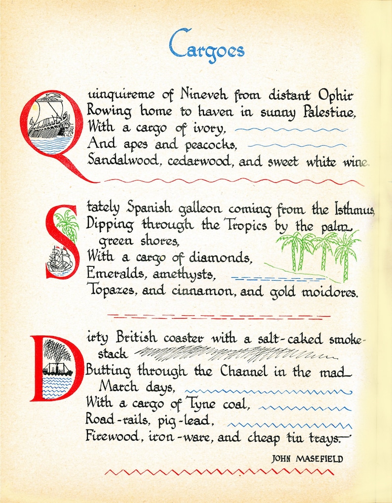 CARGOES A Poem By John Masefield. 1940's VINTAGE PRINT | Etsy