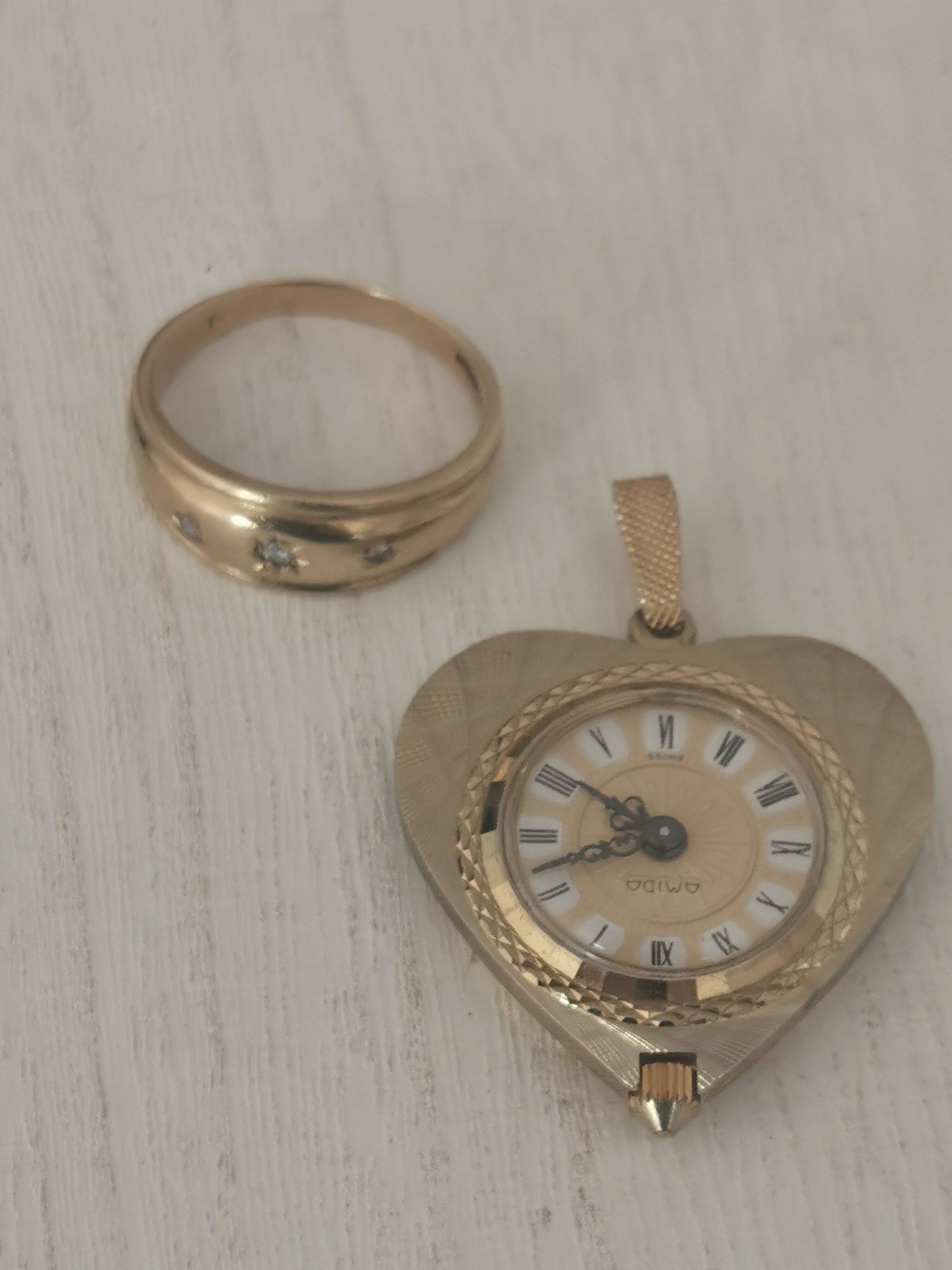 Gold Colour Swiss Amida Ladies Vintage Pocket Watch, Heart Shape, Gift ...