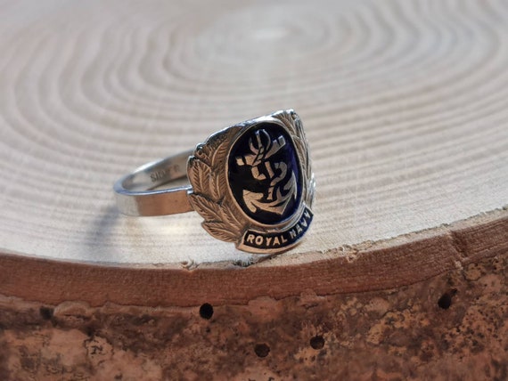 Vintage gift, Royal Navy Signet Ring, Sterling Silve… - Gem
