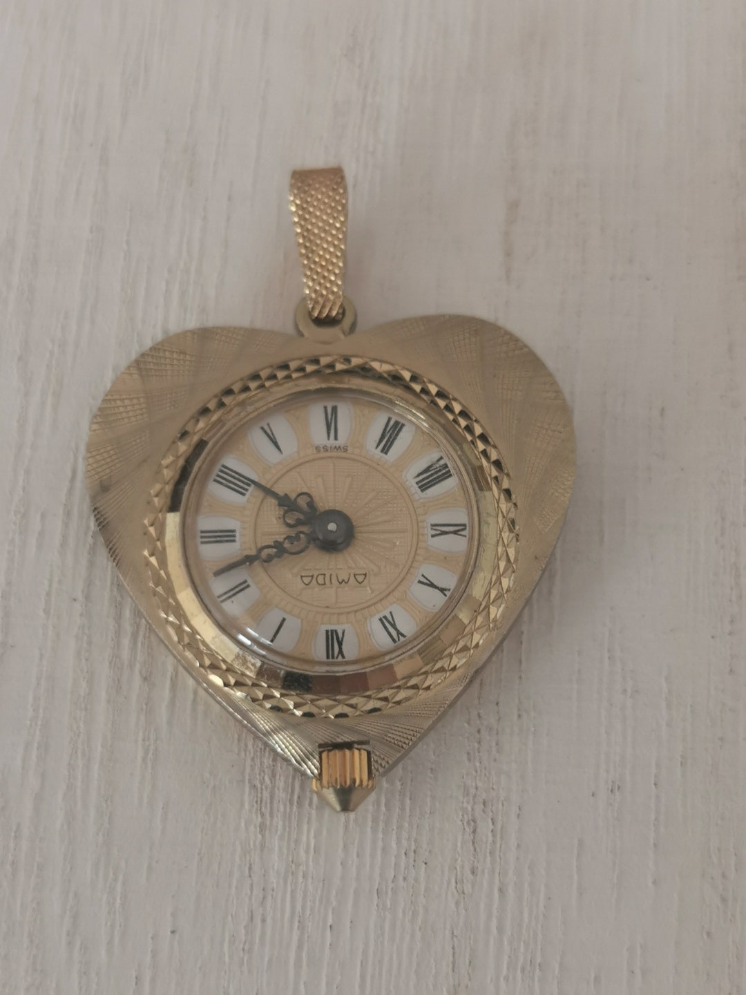 Gold Colour Swiss Amida Ladies Vintage Pocket Watch, Heart Shape, Gift ...