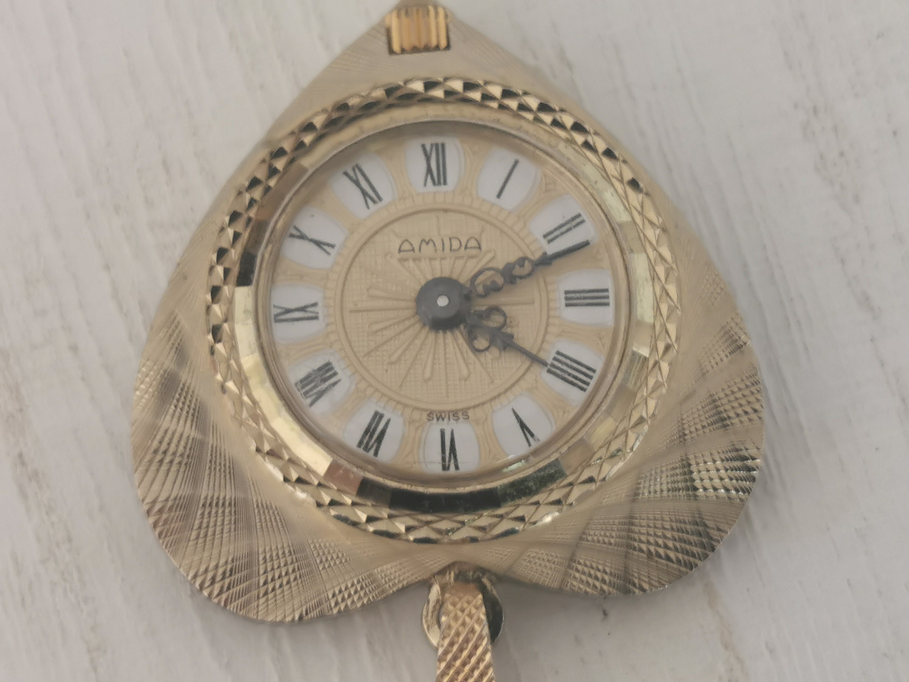 Gold Colour Swiss Amida Ladies Vintage Pocket Watch, Heart Shape, Gift ...