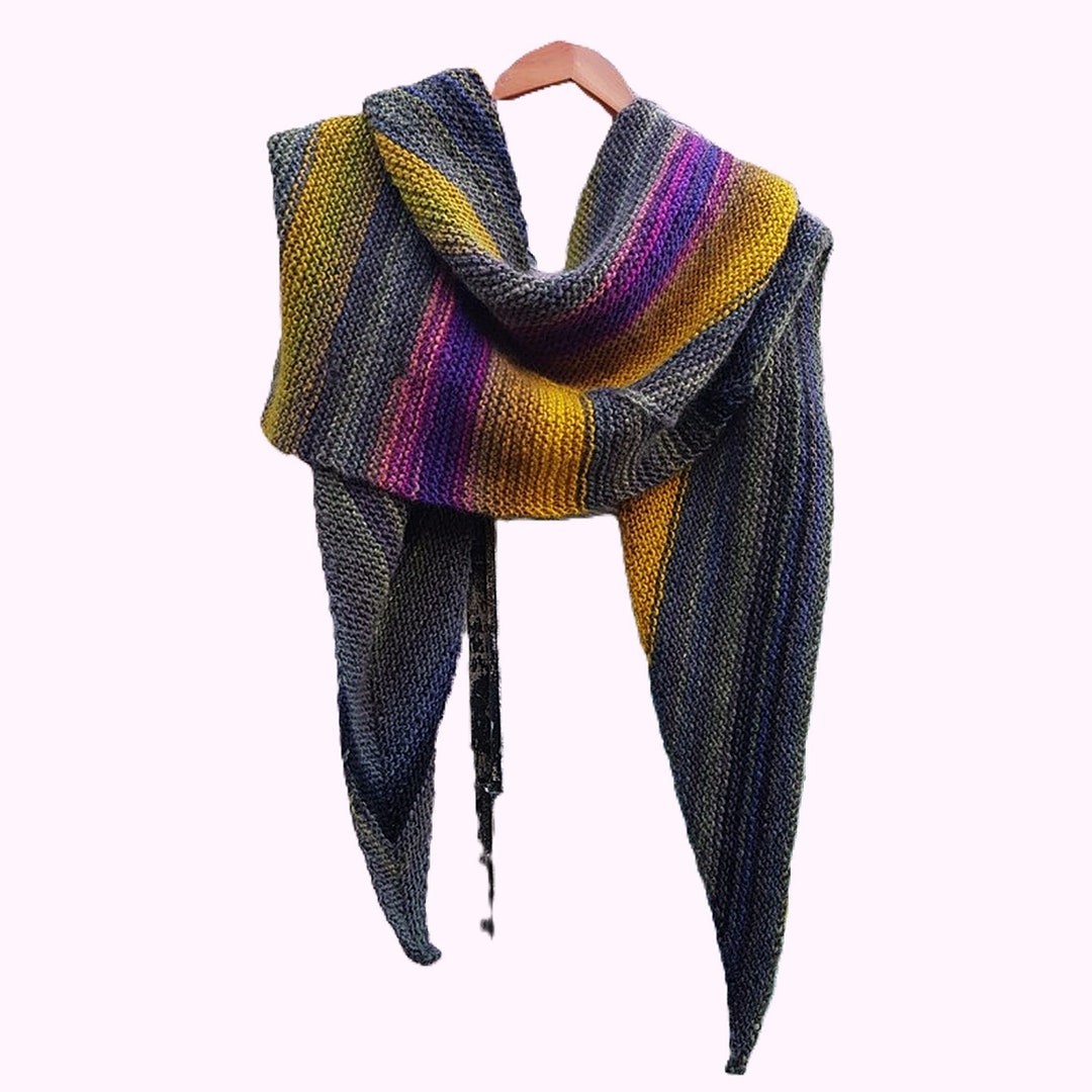 Knitted Arrow Scarf Triangle Knit Shawl Wool Blend Hand Knit Striped ...