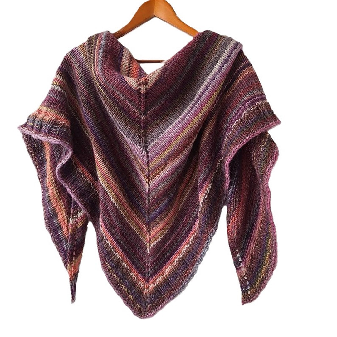 Hand Knit Shawl, Handmade Wrap, Triangle Knit Shawl, Wool Blend ...