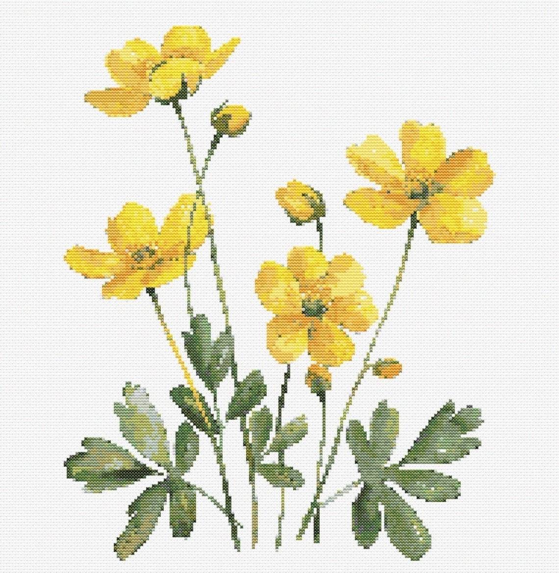 Buttercup Botanical Cross Stitch Sewing Modern Embroidery Pattern ...