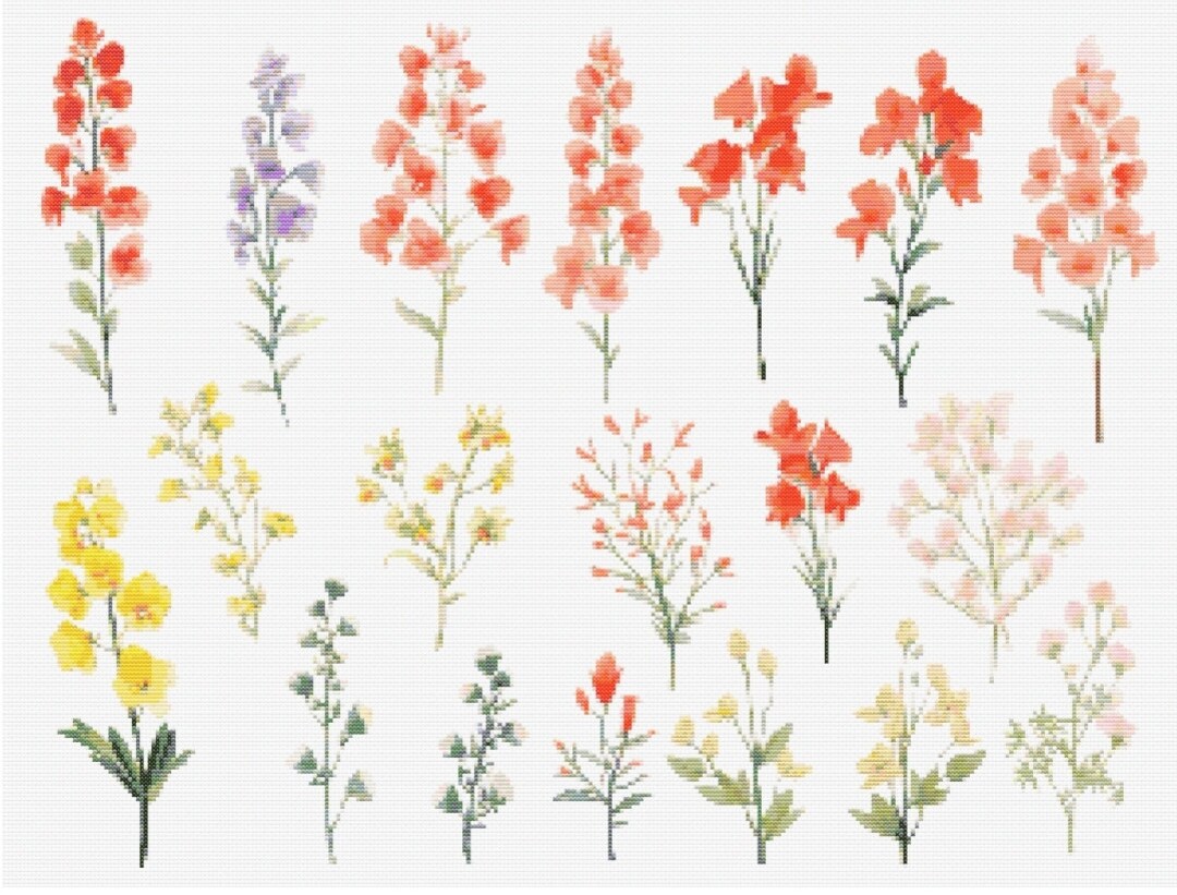 Snapdragon Wildflowers Botanical Cross Stitch Sewing Modern Embroidery ...