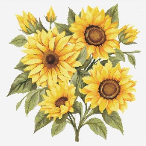 Sunflowers Cross Stitch Sewing Modern Embroidery Pattern Instant DMC ...