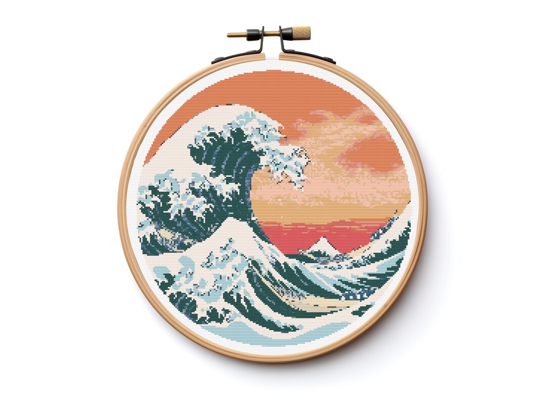Red Sky Great Wave Cross Stitch Sewing Embroidery Pattern Instant DMC X ...