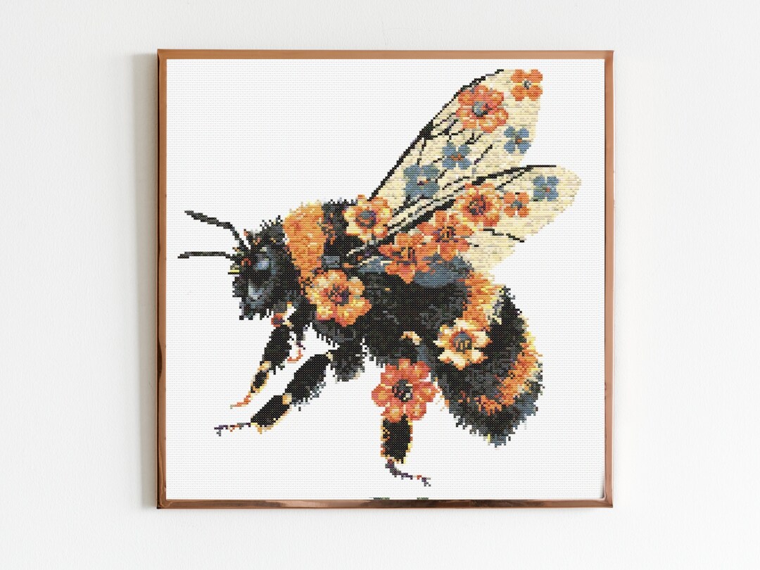Floral Bumble Bee Cross Stitch Pattern Sewing Modern Embroidery Instant ...