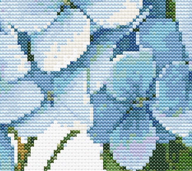 Blue Hydrangea Botanical Cross Stitch Sewing Modern Embroidery Pattern ...