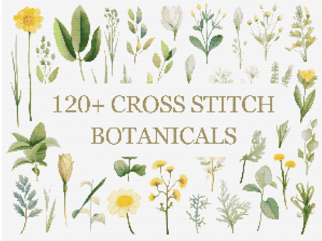 120 Botanical Leaves and Flowers Cross Stitch Sewing Modern Embroidery ...