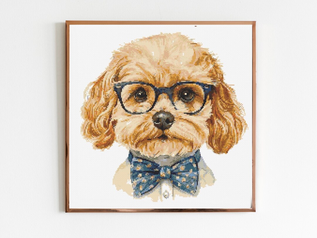 Cavapoo Wearing Glasses Dog Cross Stitch Pattern Sewing Embroidery DMC ...