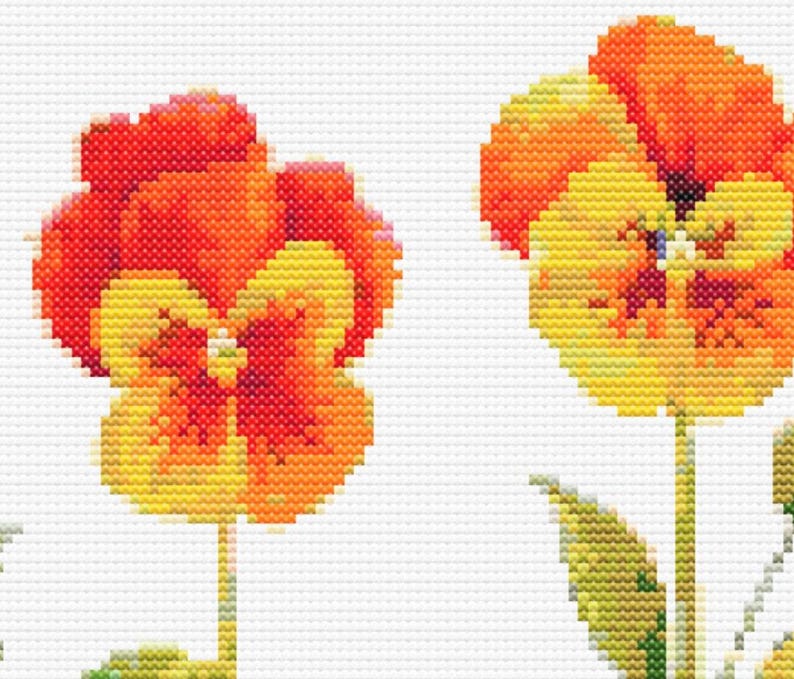Page of Pansy Flowers Cross Stitch Sewing Modern Embroidery Pattern DMC ...