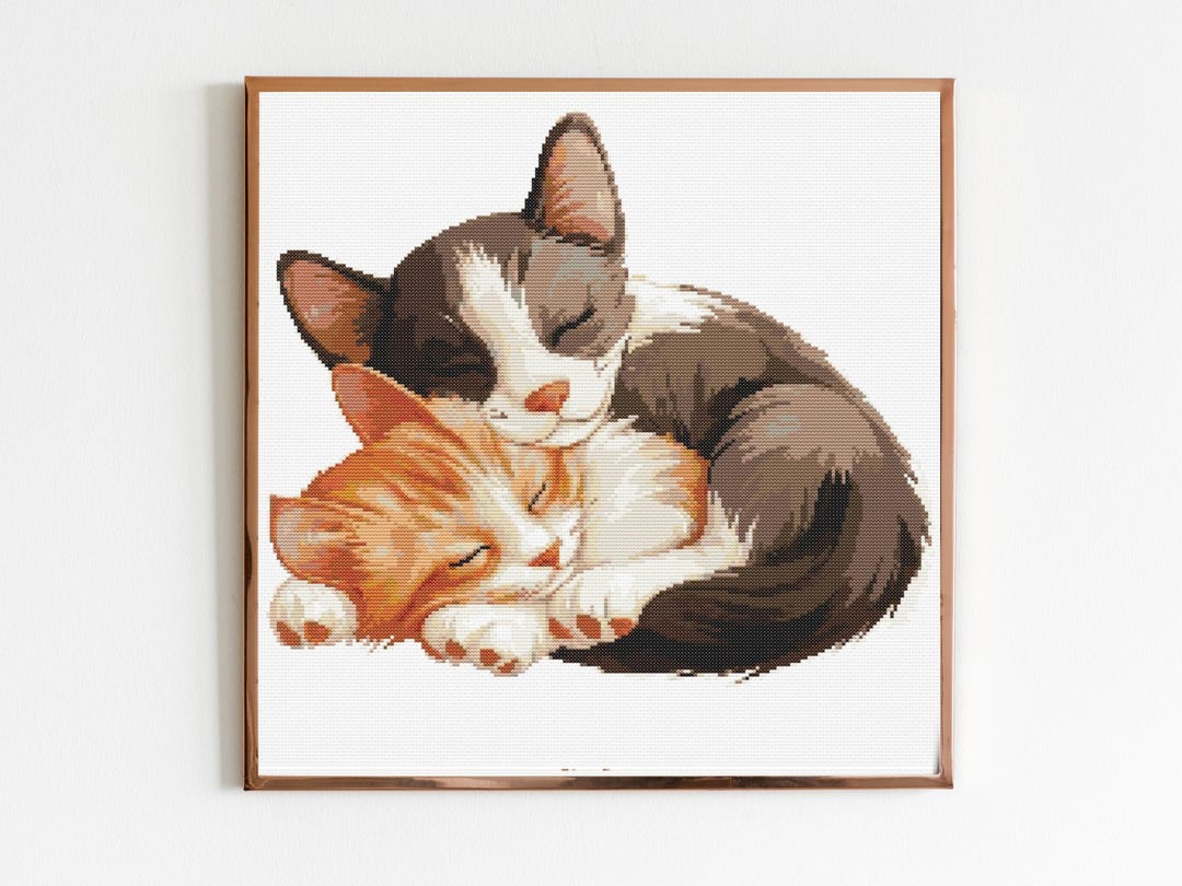 Cats Cuddling Cross Stitch Sewing Modern Embroidery Pattern Instant DMC ...