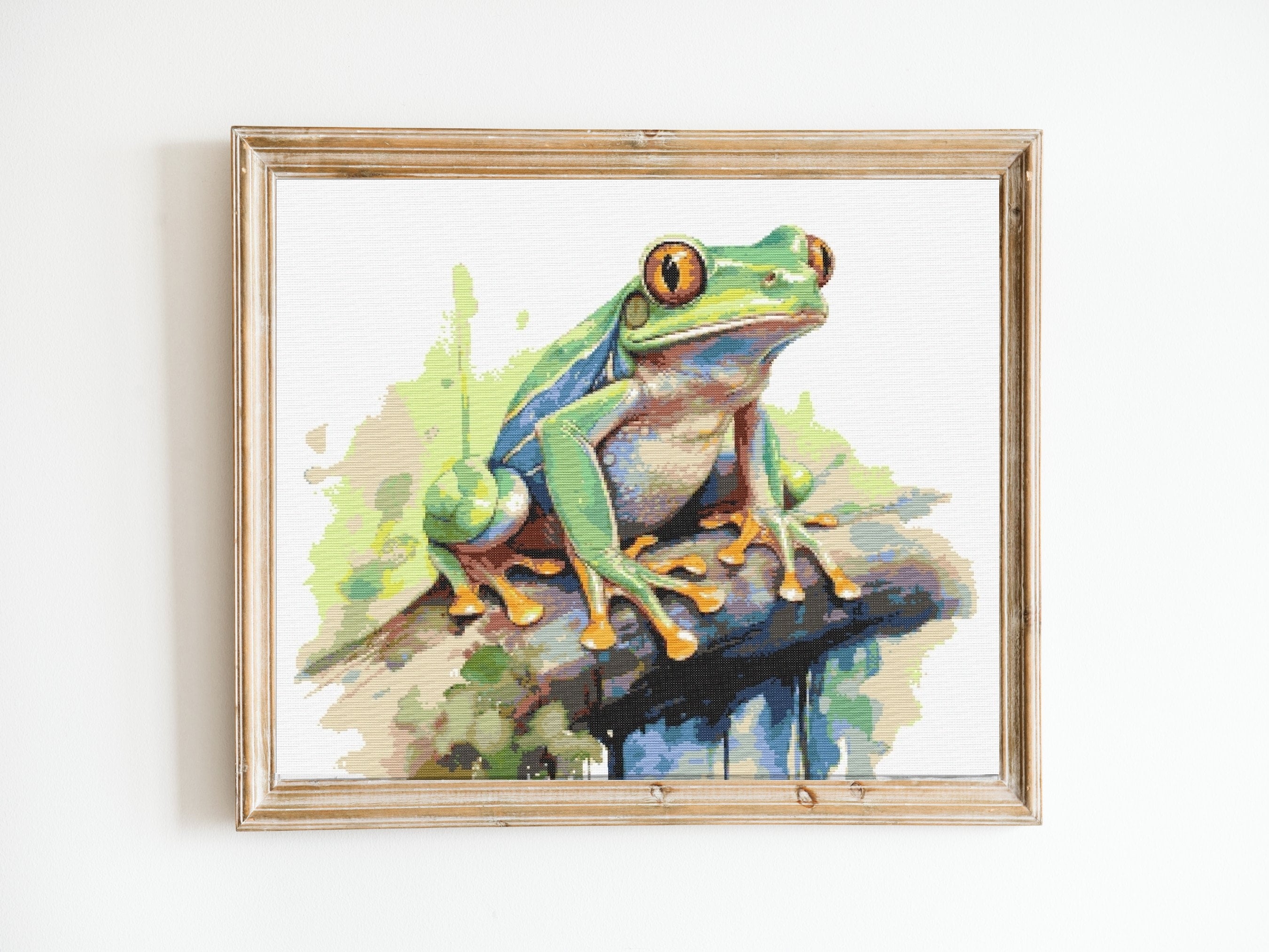 Green Tree Frog in a Rainforest Clearing Cross Stitch Sewing Embroidery ...