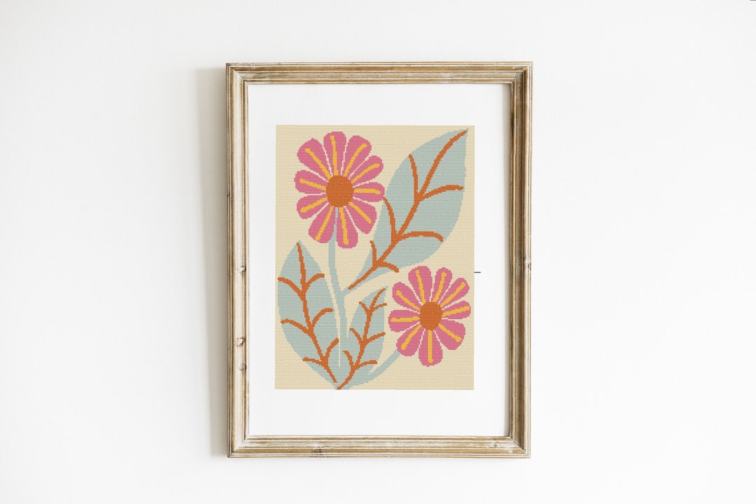 Retro Floral Cross Stitch Sewing Embroidery Pattern Instant DMC X ...