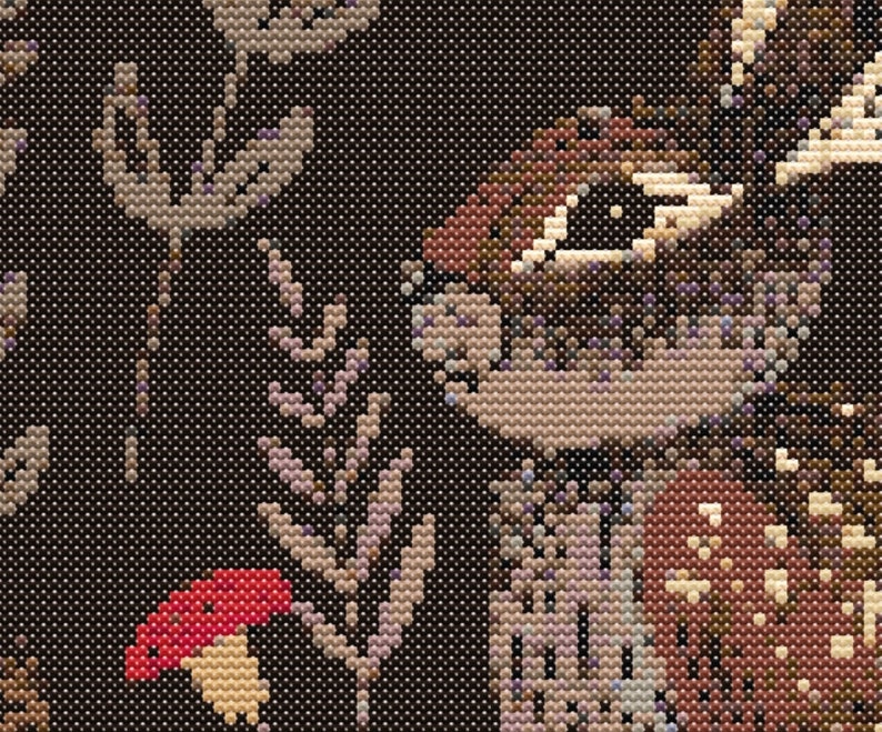 Folklore Style Rabbit Cross Stitch Pattern Sewing Modern Embroidery Dark Cottagecore X-stitch ...