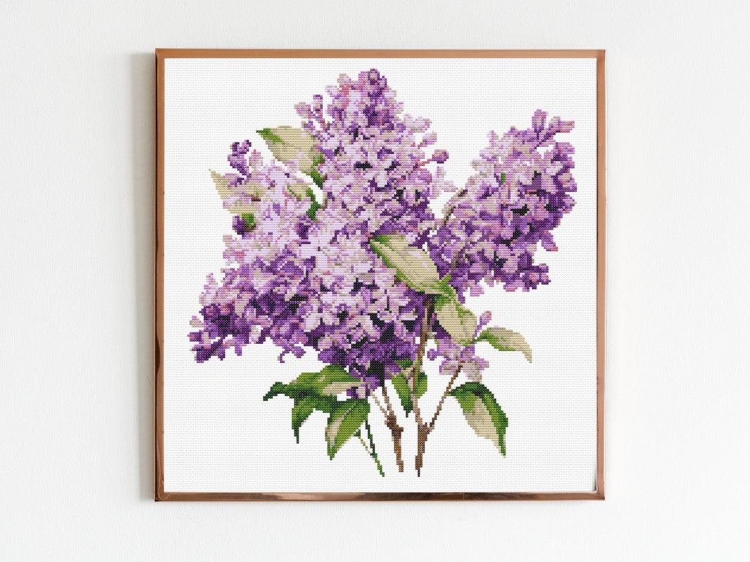 Lilac Flowers Botanical Cross Stitch Sewing Modern Embroidery Pattern ...