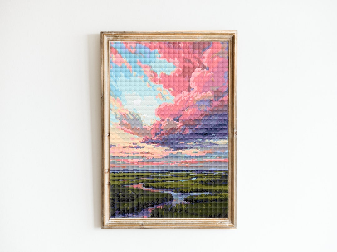 Stunning Pink Clouds Cross Stitch Sewing Embroidery Pattern DMC X ...